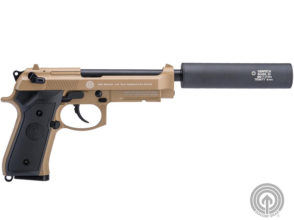 Socom Gear WE M9A1 SOF Gas Blowback Airsoft Pistol (Color: Desert / Gemtech Trinity Airsoft Mock ...