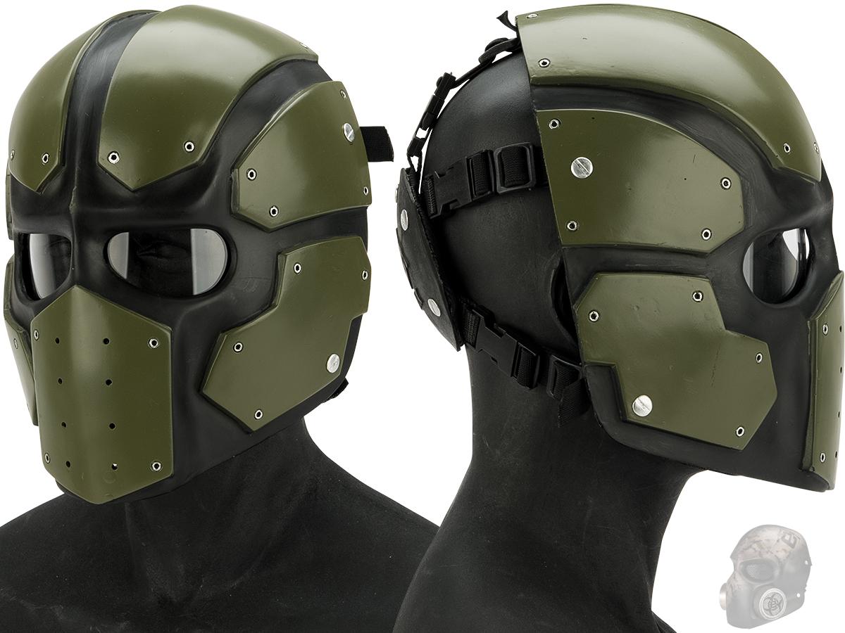 Evike.com R-Custom Raven Fiberglass Mask (Color: OD Green / Clear Lens ...