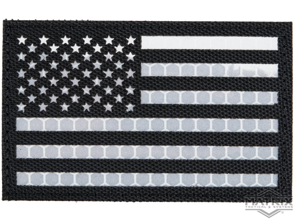 Matrix Reflective US Flag Patch w/ Nylon Bordering (Color: Black / Left ...