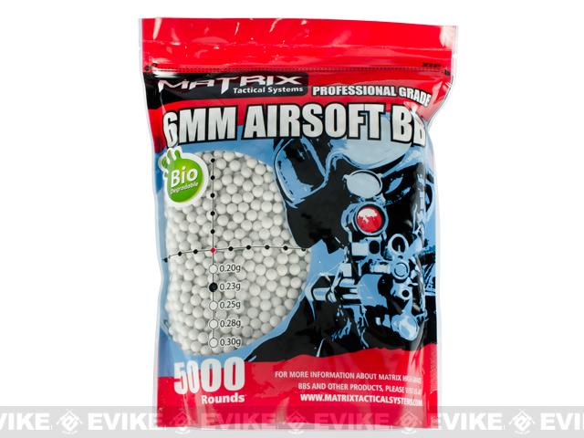 Matrix Match Grade Biodegradable 6mm Airsoft BBs (Weight: .23g / 5000 Rounds / White ...