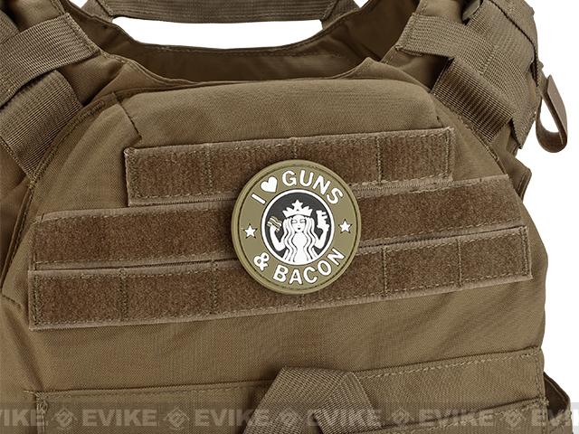 Matrix "I Love Guns & Bacon" PVC Morale Hook and Loop Patch (Color: Tan), Tactical Gear/Apparel ...