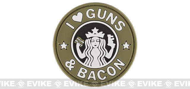 Matrix "I Love Guns & Bacon" PVC Morale Hook and Loop Patch (Color: Tan), Tactical Gear/Apparel ...