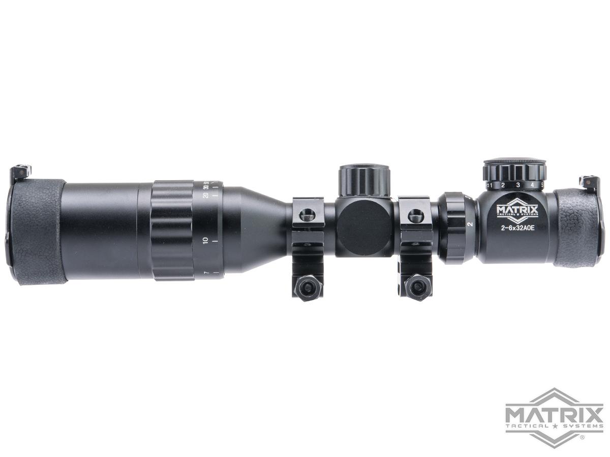 Matrix 2-6x32 AOE Illuminated Red/Green Rifle Scope w/ Ring Set ...