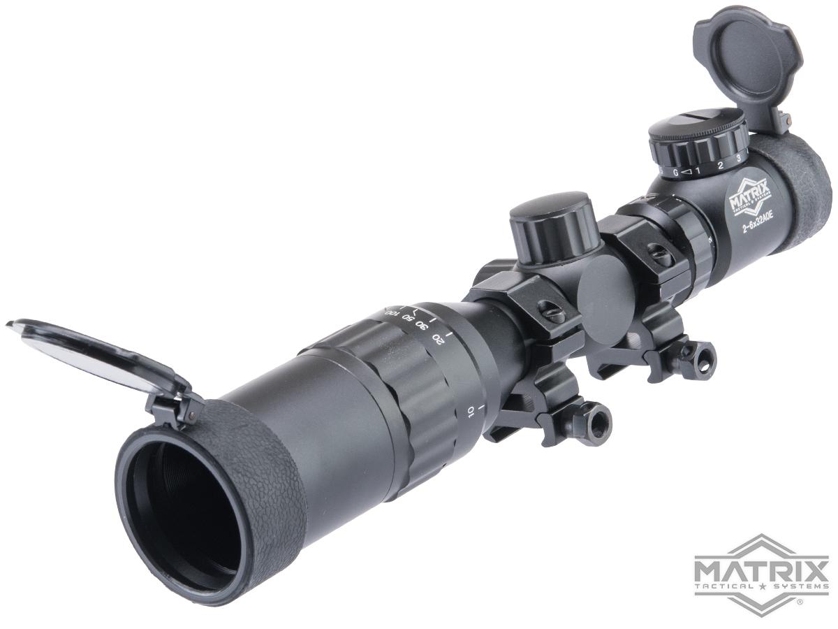 Matrix 2-6x32 AOE Illuminated Red/Green Rifle Scope w/ Ring Set ...