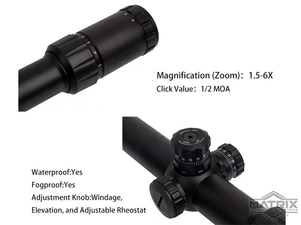 Matrix LPVO 1.5-6x24E Shockproof Illuminated Red/Green Reticle Sniper Scope (Color: Black ...