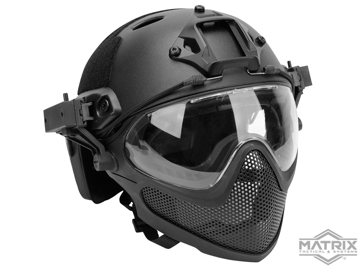 Matrix "Pilot" Steel Mesh Face Mask w/ Helmet (Color: Black), Tactical ...