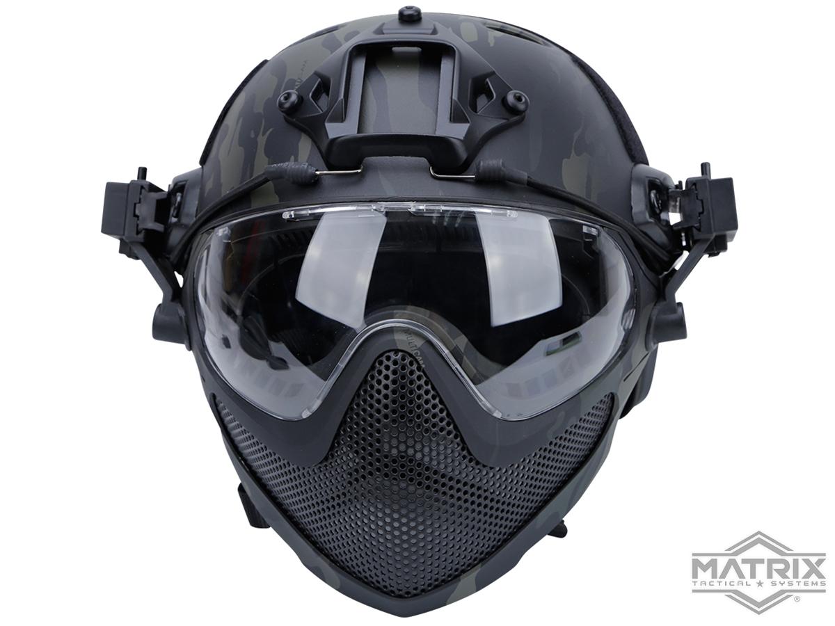Matrix "Pilot" Steel Mesh Face Mask w/ Helmet (Color: Multicam Black ...