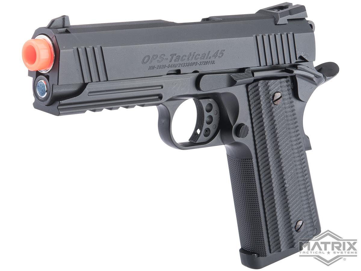 Matrix 1911 4.3 OPS Tactical Gas Blowback Airsoft Pistol (Model: Railed / Slim Textured Grips ...