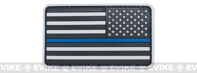 US Flag PVC Hook and Loop Rubber Patch (Color: Reverse / Thin Blue Line ...