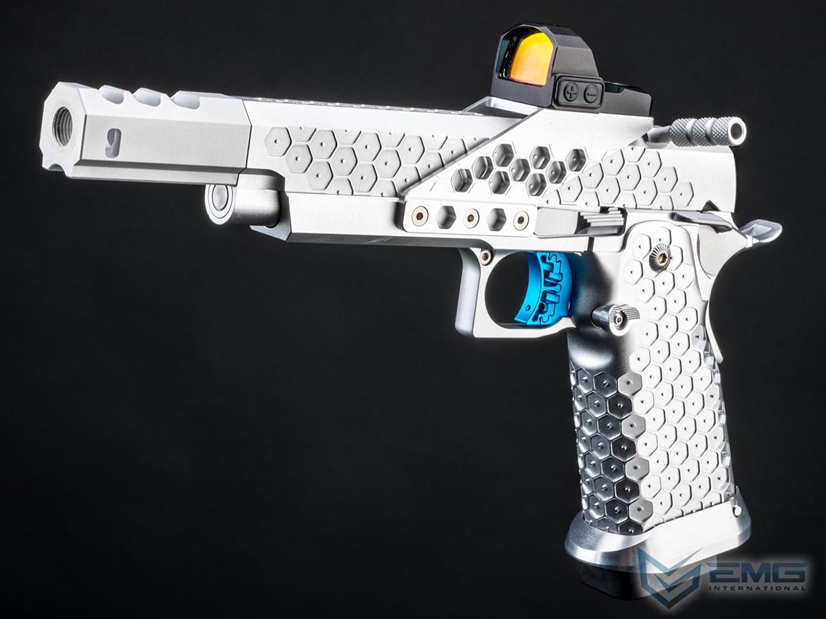 EMG Hex Series Custom Hi-CAPA GBB Airsoft Pistol w/ Compensator & Optic Mount (Color: Silver ...