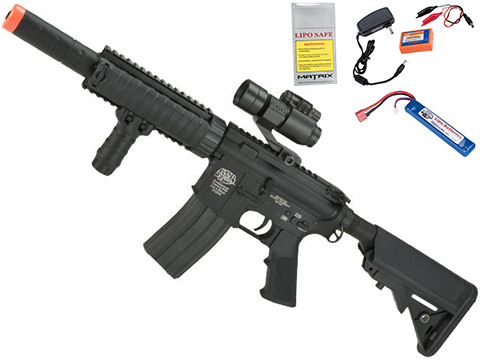 Evike Custom Class I G&P M4 CQB-R Airsoft AEG Rifle w/ Crane Stock - Black (Package: Add Battery ...