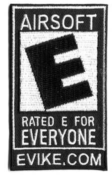 Official Licensed Evike.com "Airsoft Rated E For Everyone" Hook and Loop Patch, Evike Stuff, e-SWAGG