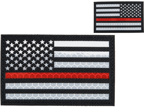 Matrix Reflective Thin Red Line US Flag Patch w/ Nylon Bordering (Color: Black / Right ...