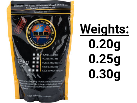 Bioval BBB Match Grade Biodegradable 6mm Airsoft BBs (Weight: .25g ...