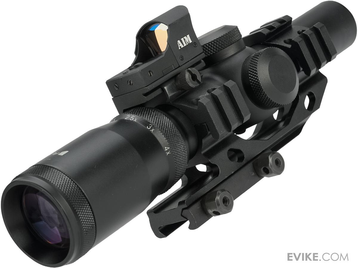 AIM Sports 1-4x24 Illuminated Tactical Scope (Red / Green / Blue) w ...
