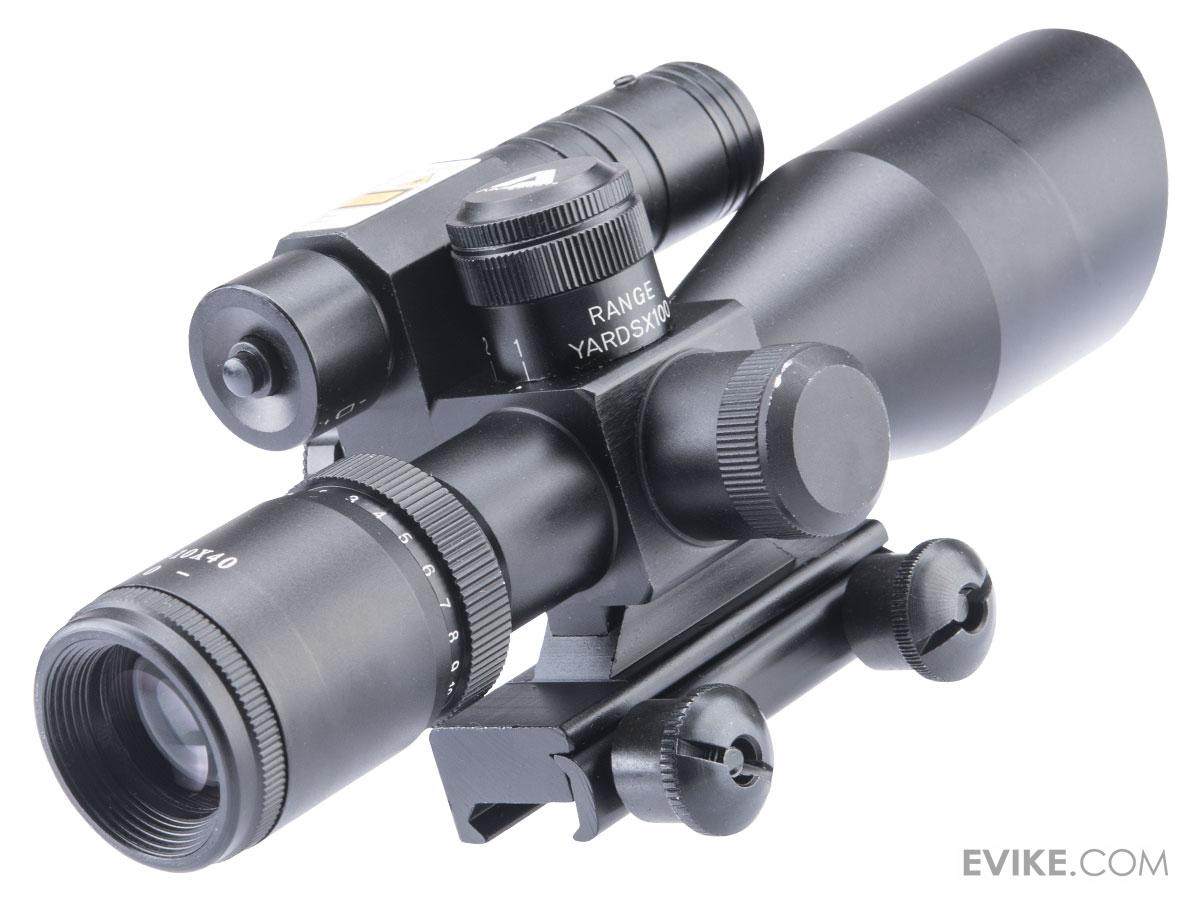 AIM Sports 2.5-10x40 Dual Illuminated Tactical Scope w/ Green Laser ...