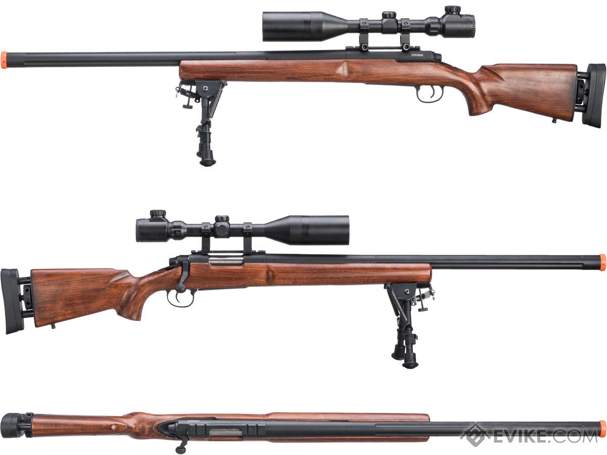 A&K US Army SOCOM Type M24 Airsoft Bolt Action Scout Sniper Rifle w/ Fluted Barrel and Real Wood ...