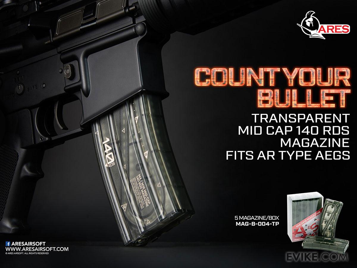 ARES 140rd Translucent M4 Mid-Cap Magazine for AEG Rifles (Package: 5 ...