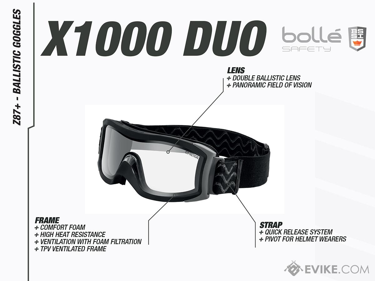 Bolle Safety X1000 Duo Ballistic Tactical Goggles (Color: Clear Lens ...