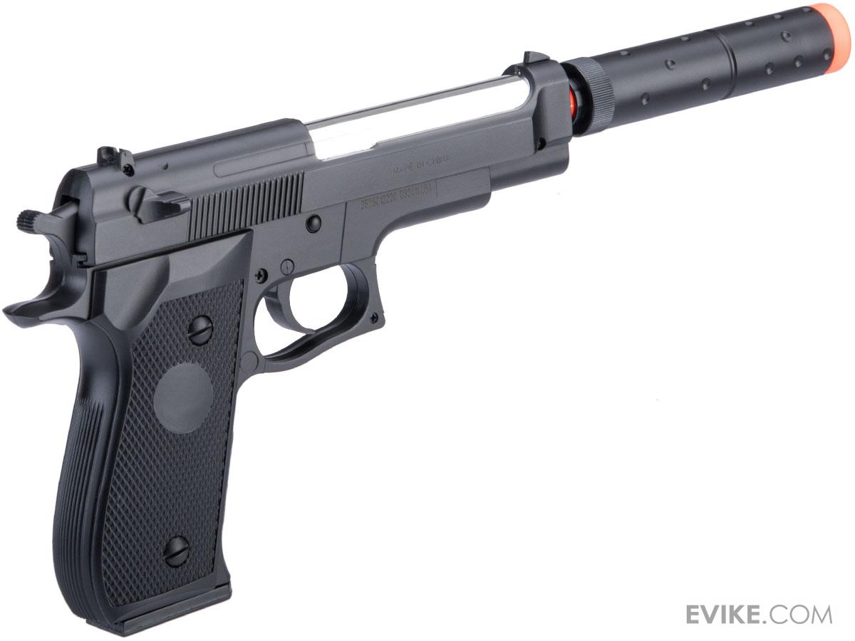 Double Eagle M22 Two Tone Spring Powered Airsoft Pistol w/ Mock Suppressor, Airsoft Guns, Air ...