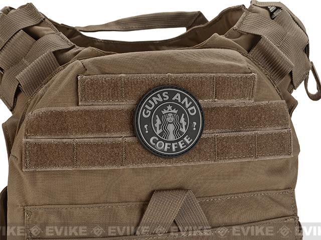 Tru-Spec / 5ive Star Gear "Guns and Coffee" Morale PVC Hook and Loop Patch (Color: Black ...