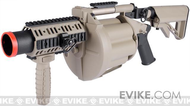ICS MGL Full Size Airsoft Revolver Grenade Launcher (Color: Tan), Airsoft Guns, Grenade ...