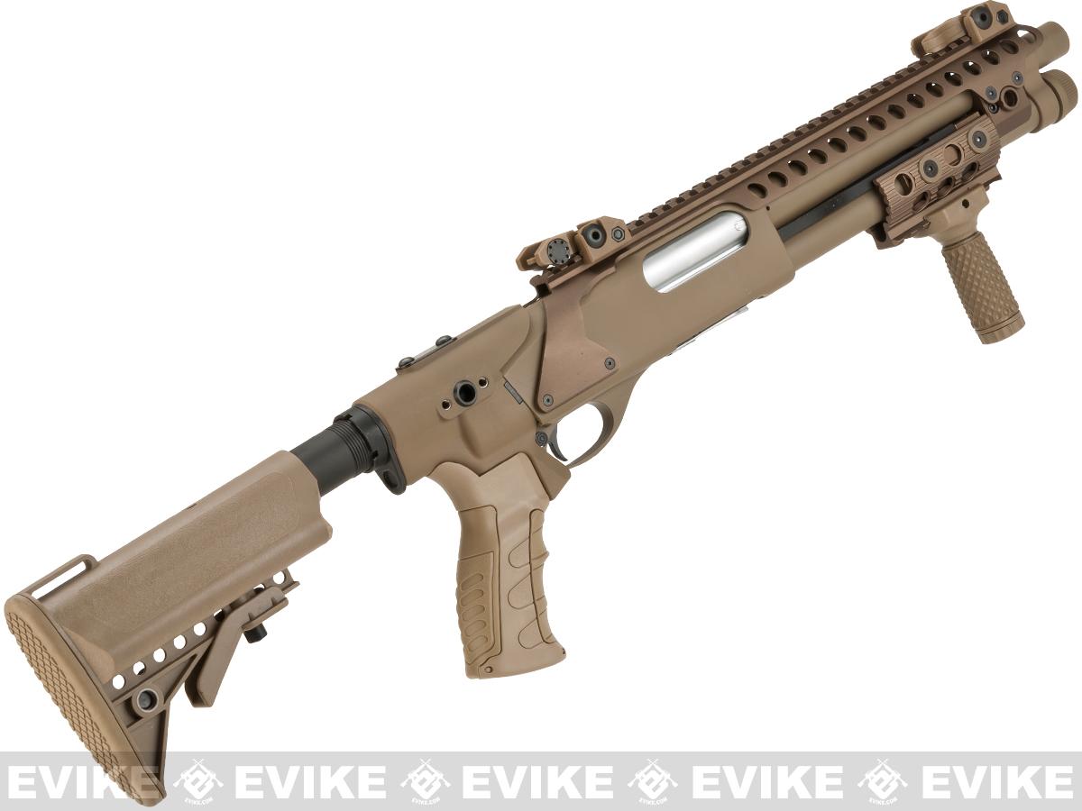 G&P M870 P.T.E. High Power Airsoft Tactical RIS Entry Shotgun (Color: Dark Earth) | Evike.com