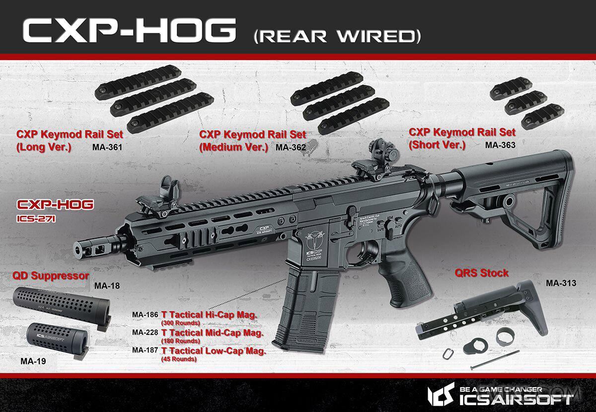 ICS CXP HOG Keymod Airsoft AEG (Color: Black / Rear Wired), Airsoft ...