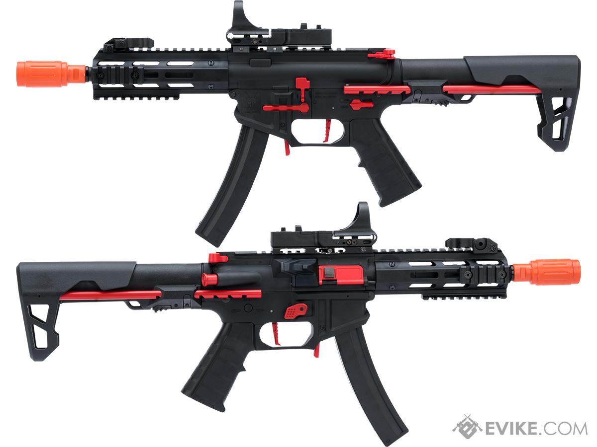King Arms PDW 9mm SBR Airsoft AEG Rifle (Color: Black & Red / M-LOK ...