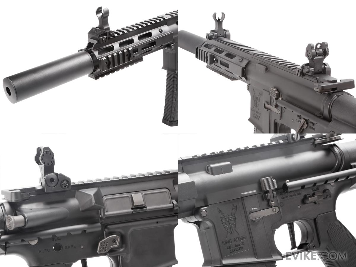 King Arms M4 PDW SBR Airsoft AEG Rifle (Color: Black / Silenced M-LOK ...