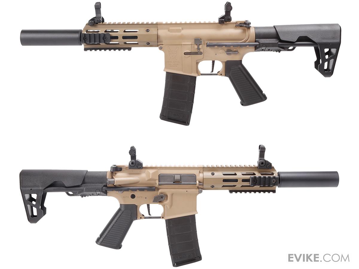 King Arms M4 PDW SBR Airsoft AEG Rifle (Color: Desert Earth / Silenced ...