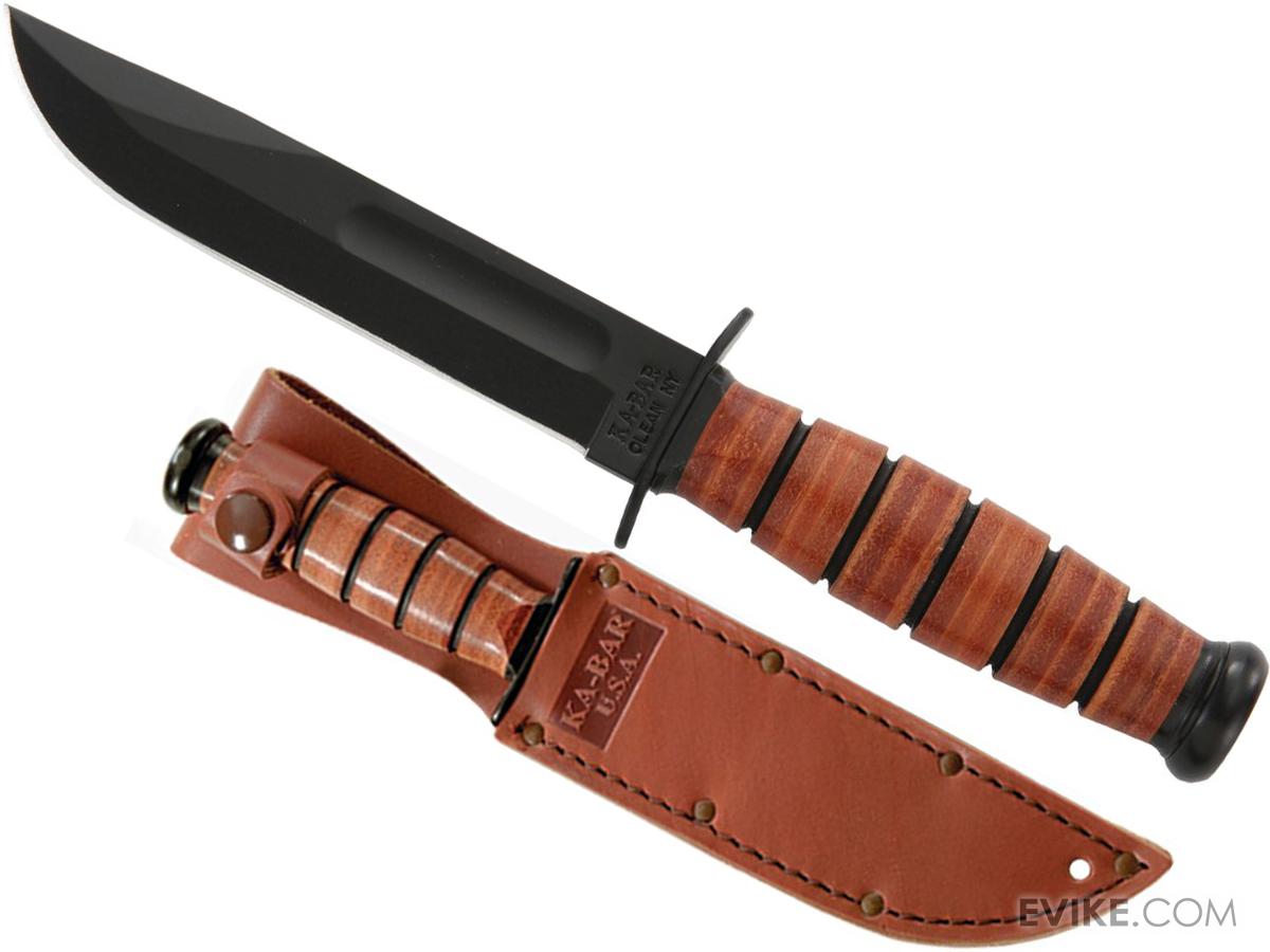 KA-BAR Knives USMC-KA-Bar Short Fighting knife (Model: Straight Edge / Stacked Leather Handle ...