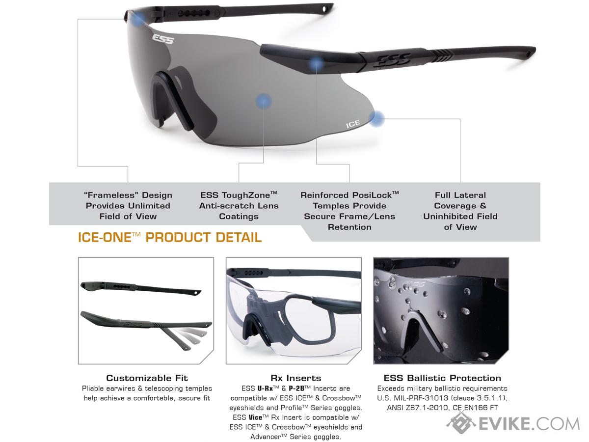 ESS Ice Ballistic Eyeshield Package (Color: Black Frame / Smoke Gray ...