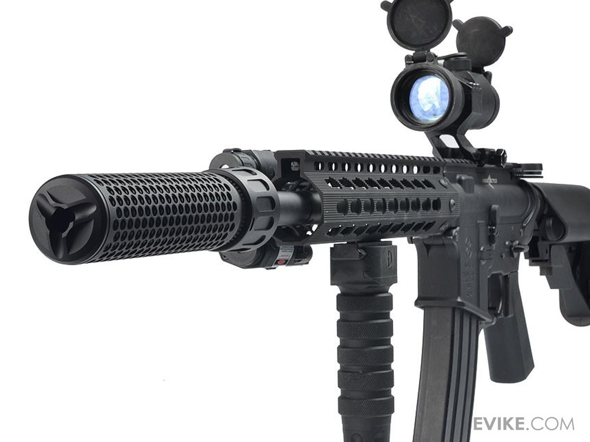 Knights Armament KAC Airsoft 556 QDC Mock Silencer w/ 3 Prong Flash Hider (Model: Tan / Full ...