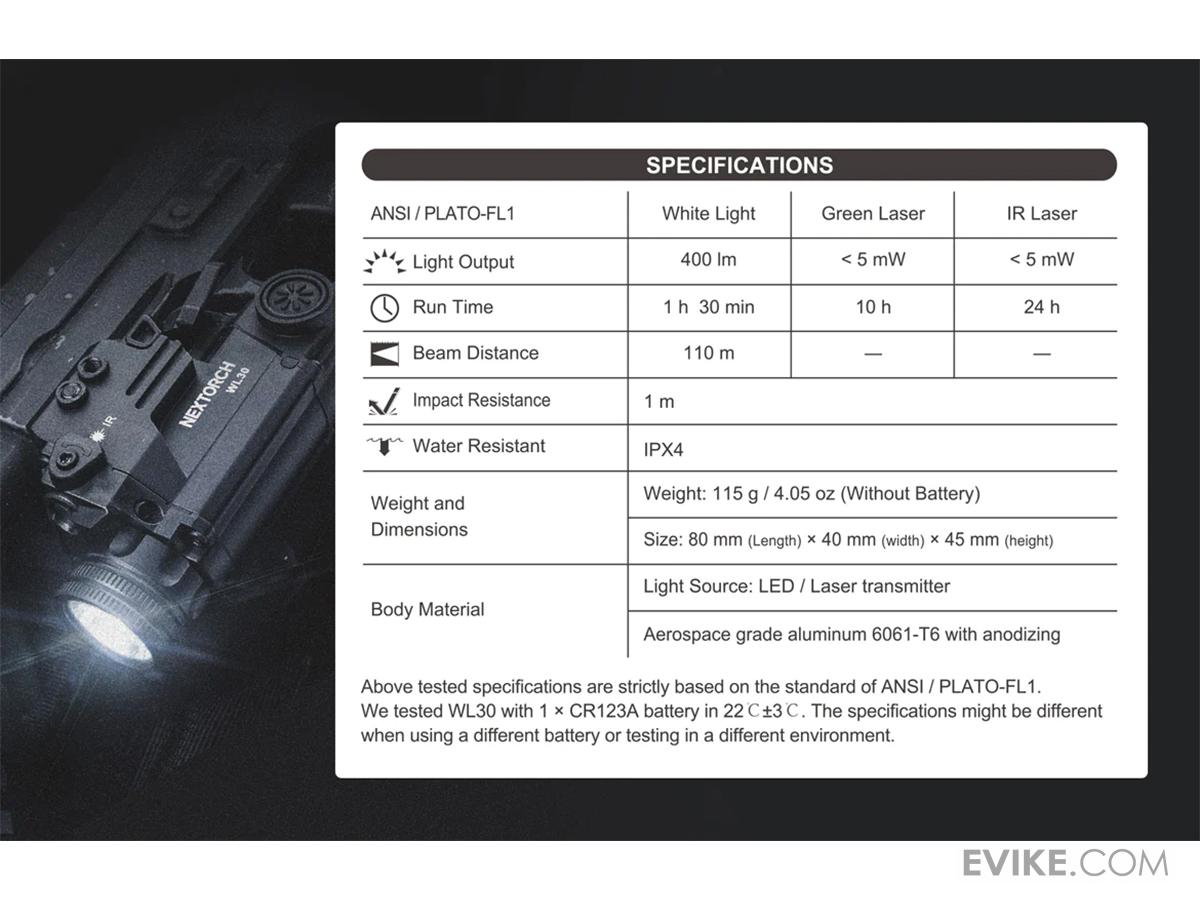 Nextorch WL30 400 Lumen Tactical Weapon Light w/ Green & IR Laser ...
