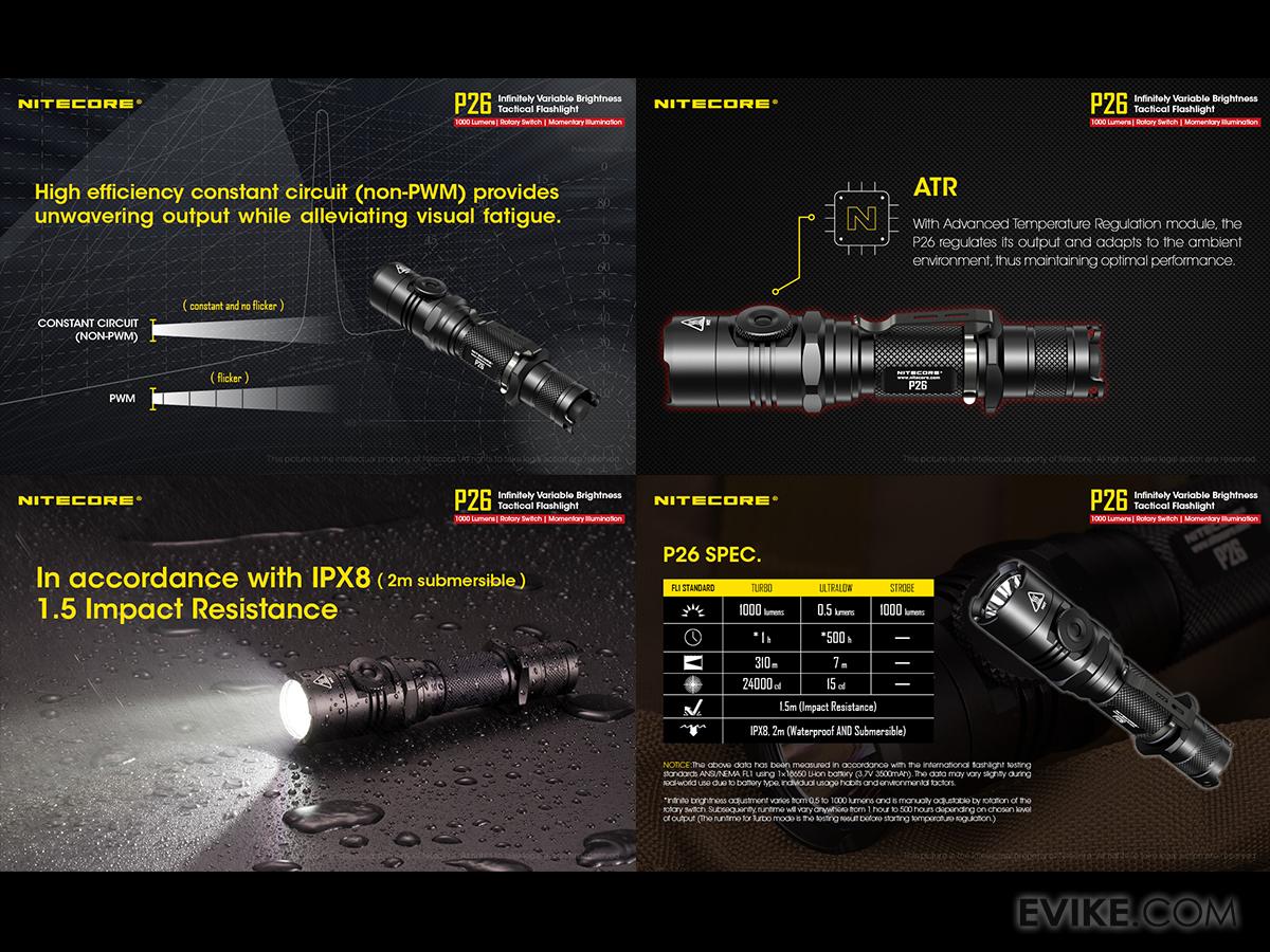 NiteCore P26 1000 Lumen Variable Brightness Tactical Flashlight ...