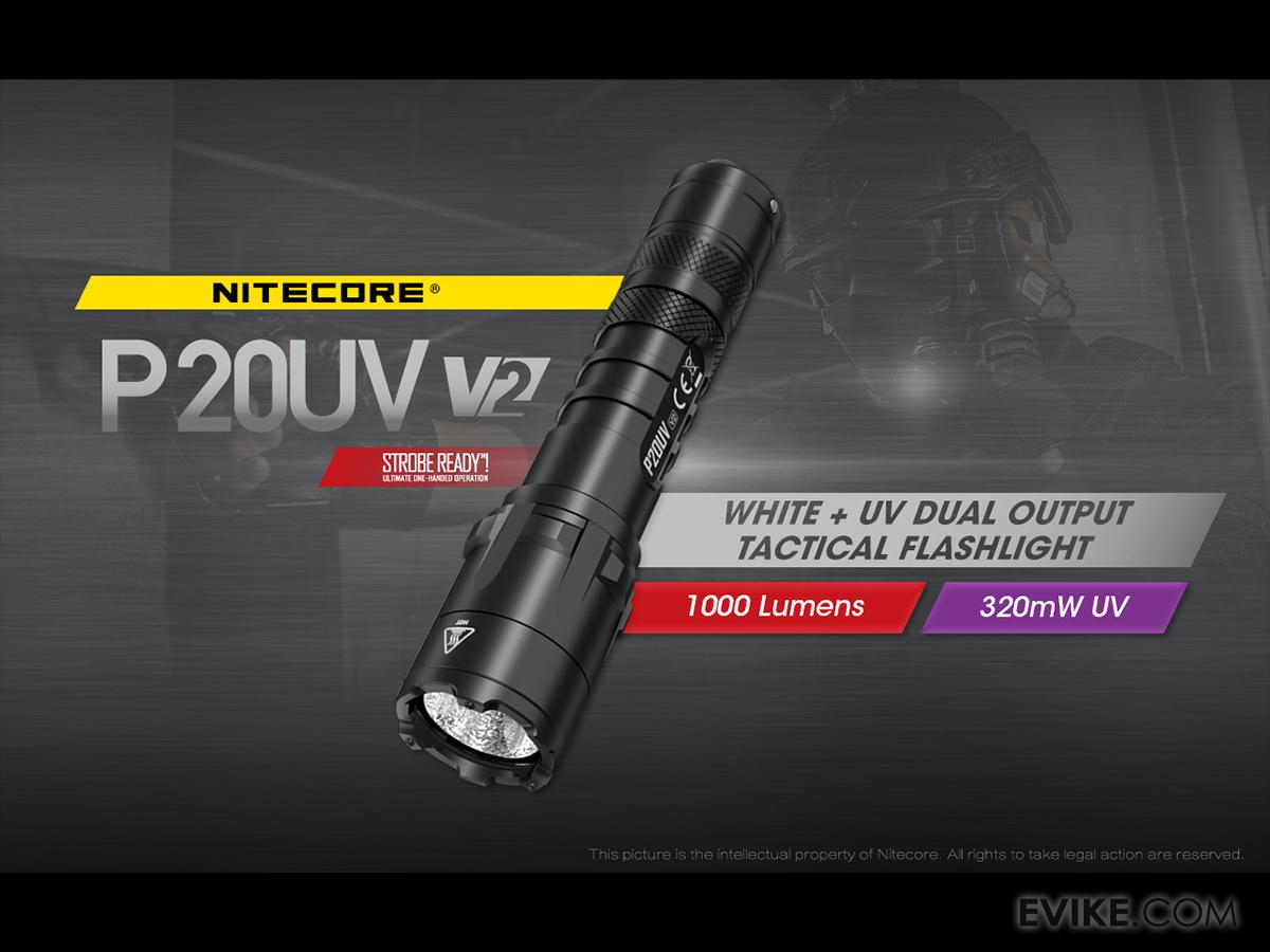 NiteCore P20UV V2 White Plus UV Dual Output 1000 Lumen Handheld Tactical Flashlight, Accessories ...
