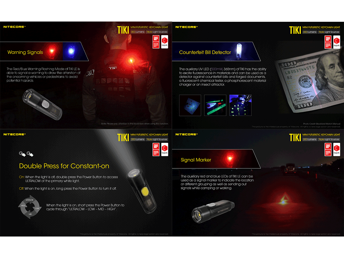 NiteCore TIKI 300 Lumen Micro USB Rechargeable Mini Keychain Flashlight ...