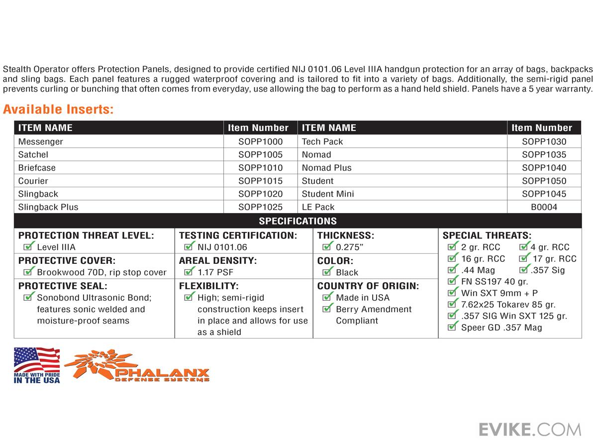 Phalanx Defense Systems Stealth Operator Soft Armor Protection Panels ...