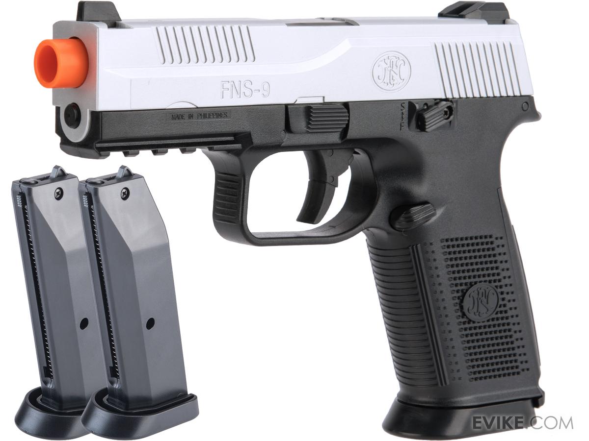 FN Herstal FNS-9 Airsoft Spring Pistol by CyberGun (Color: Two-Tone / Add 2x Spare Magazines ...