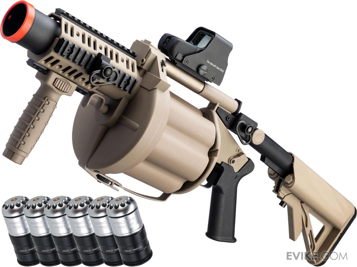 ICS MGL Full Size Airsoft Revolver Grenade Launcher (Color: Tan + 6 ...