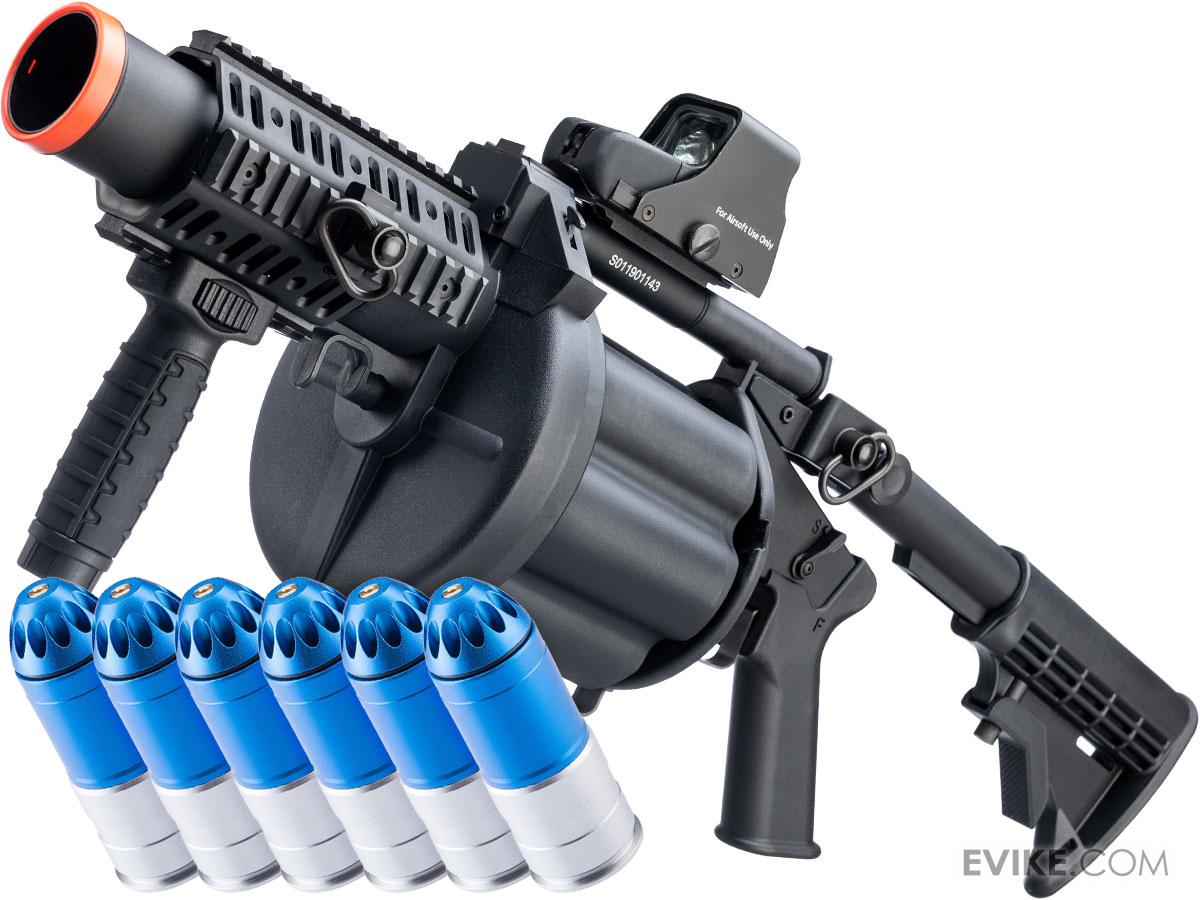 ICS MGL Full Size Airsoft Revolver Grenade Launcher (Color: Black + 6 ...