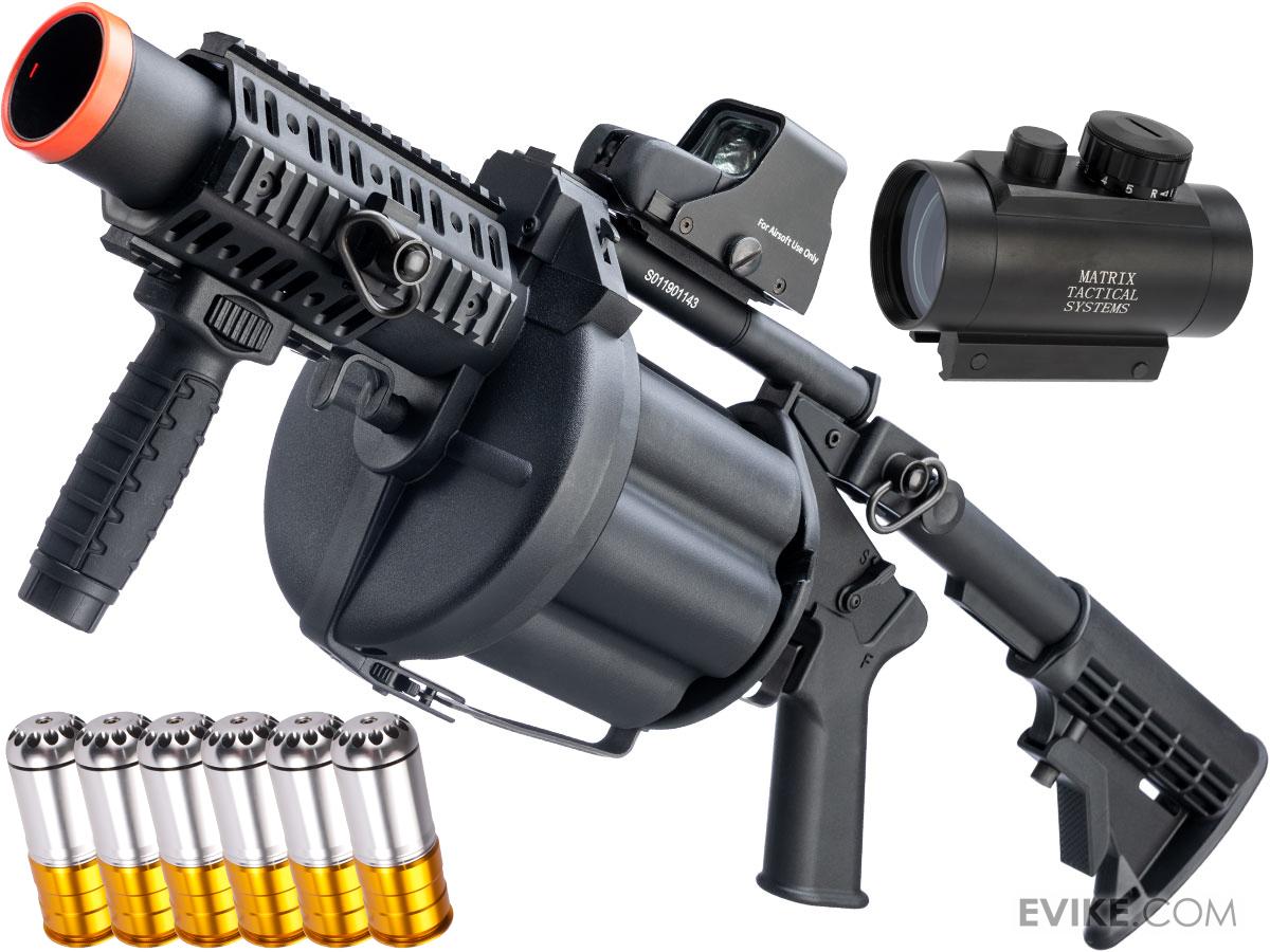 ICS MGL Full Size Airsoft Revolver Grenade Launcher (Color: Black + 6 ...