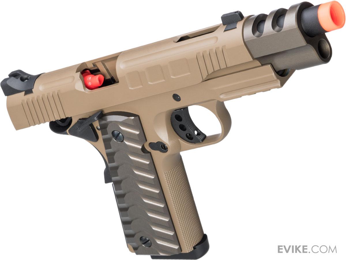 KJW 656T Tactical 1911 Gas Blowback Pistol w/ CNC Grip & Muzzle Compensator (Color: Tan ...
