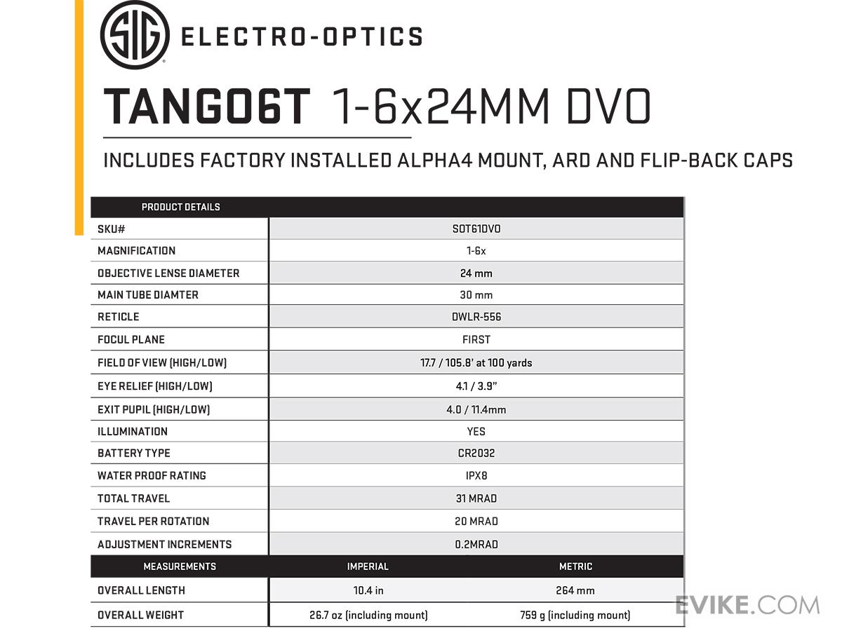 SIG Sauer TANGO6T 1-6x24 30mm Direct View Optic w/ ALPHA4 1.535 ...
