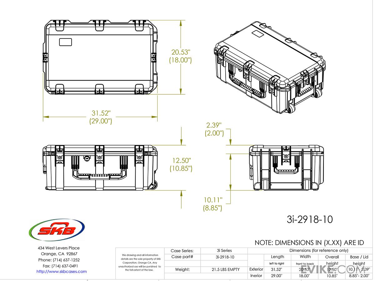 SkB iSeries 2918-10 Wheeled Waterproof Case w/ Cubed Foam, Tactical ...