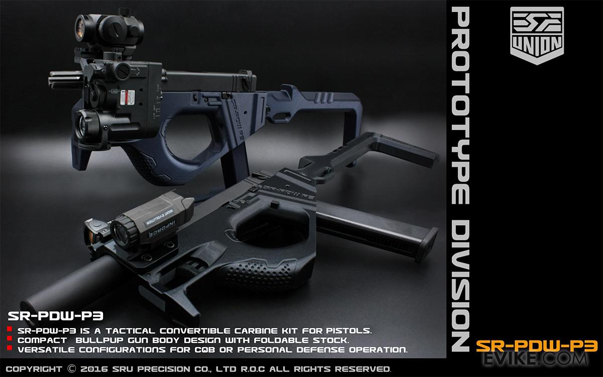 SRU 3D Printed PDW Gas Blowback Pistol Carbine (Color: Black), Airsoft ...