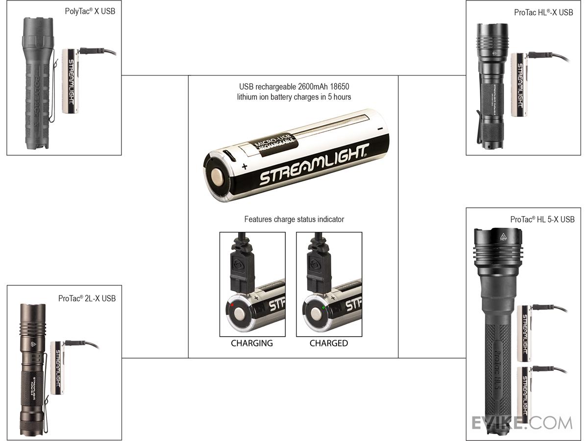 Streamlight 3.7V 2600mAh 18650 USB Rechargeable Battery for Tactical ...