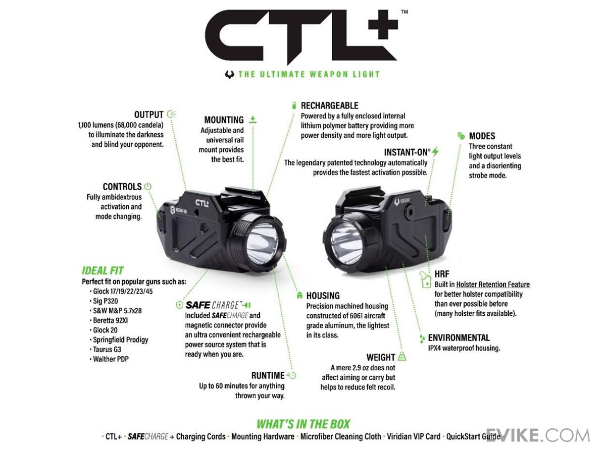 Viridian CTL+ 1,100 Lumen Rechargeable Universal Tactical Light w ...
