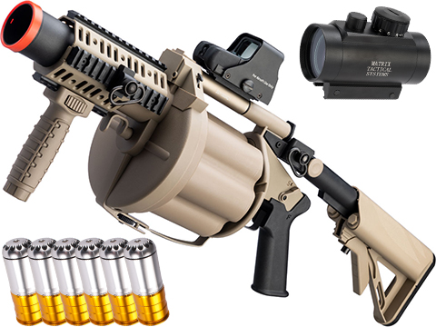ICS MGL Full Size Airsoft Revolver Grenade Launcher (Color: Tan + 6 ...